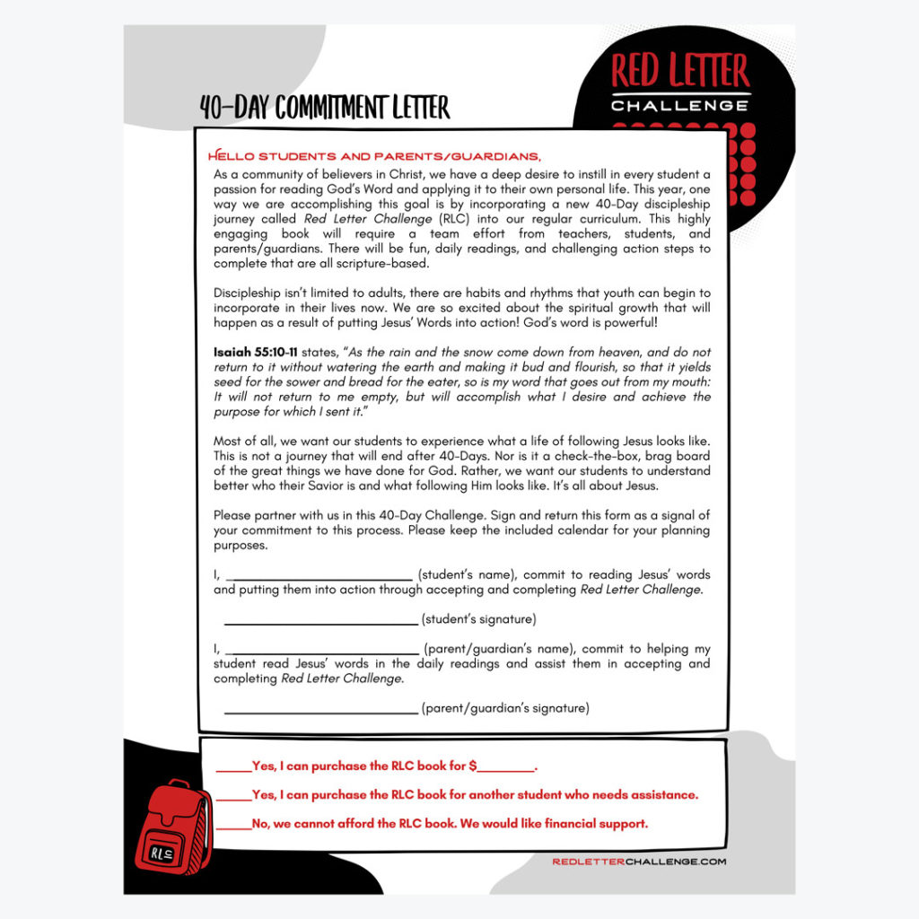 Red Letter Challenge School Curriculum | Red Letter Living